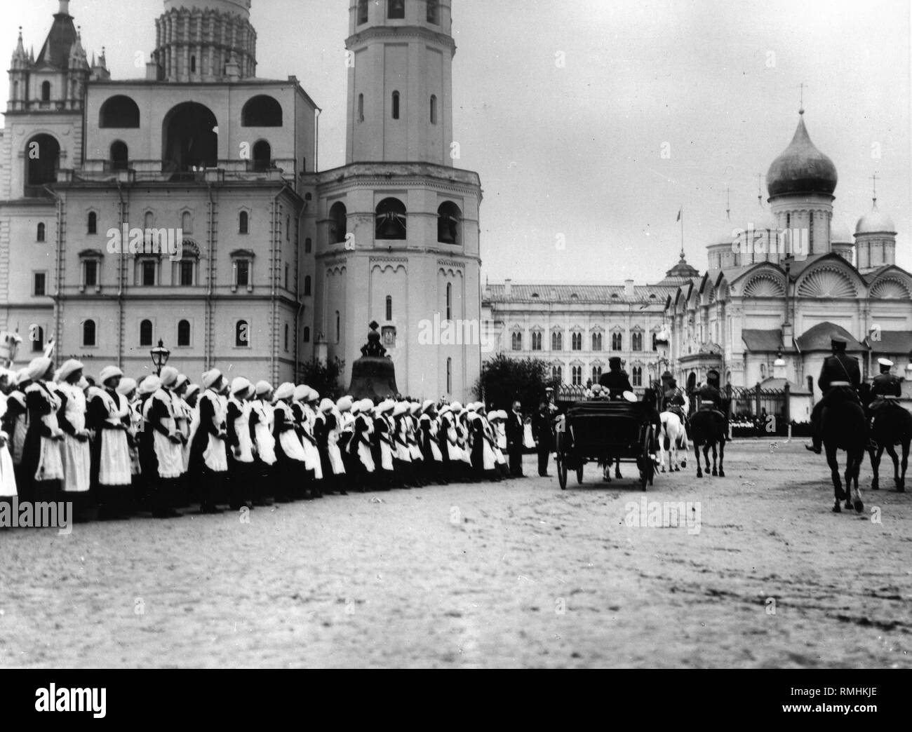 Tsar Nicholas II receiving the pupils of Moscow in the Kremlin. Silver ...