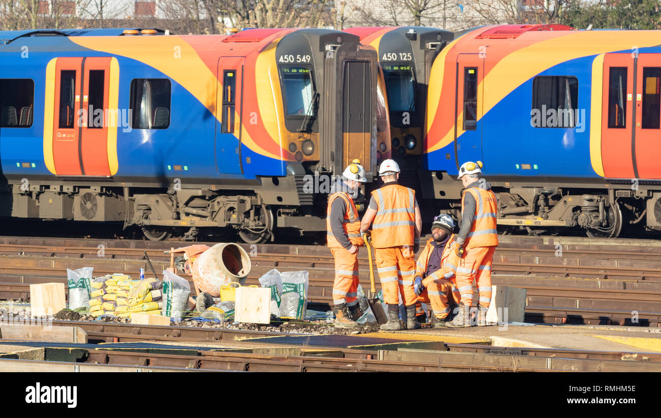 Clapham Junction, London, UK; 14th February 2019; Group of Rail Workers ...