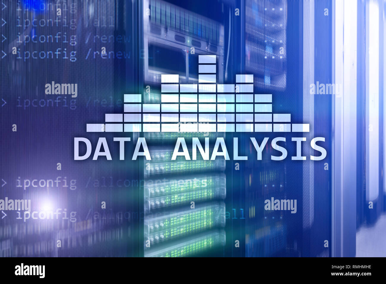 Big Data analysis text on server room background. Internet and modern ...