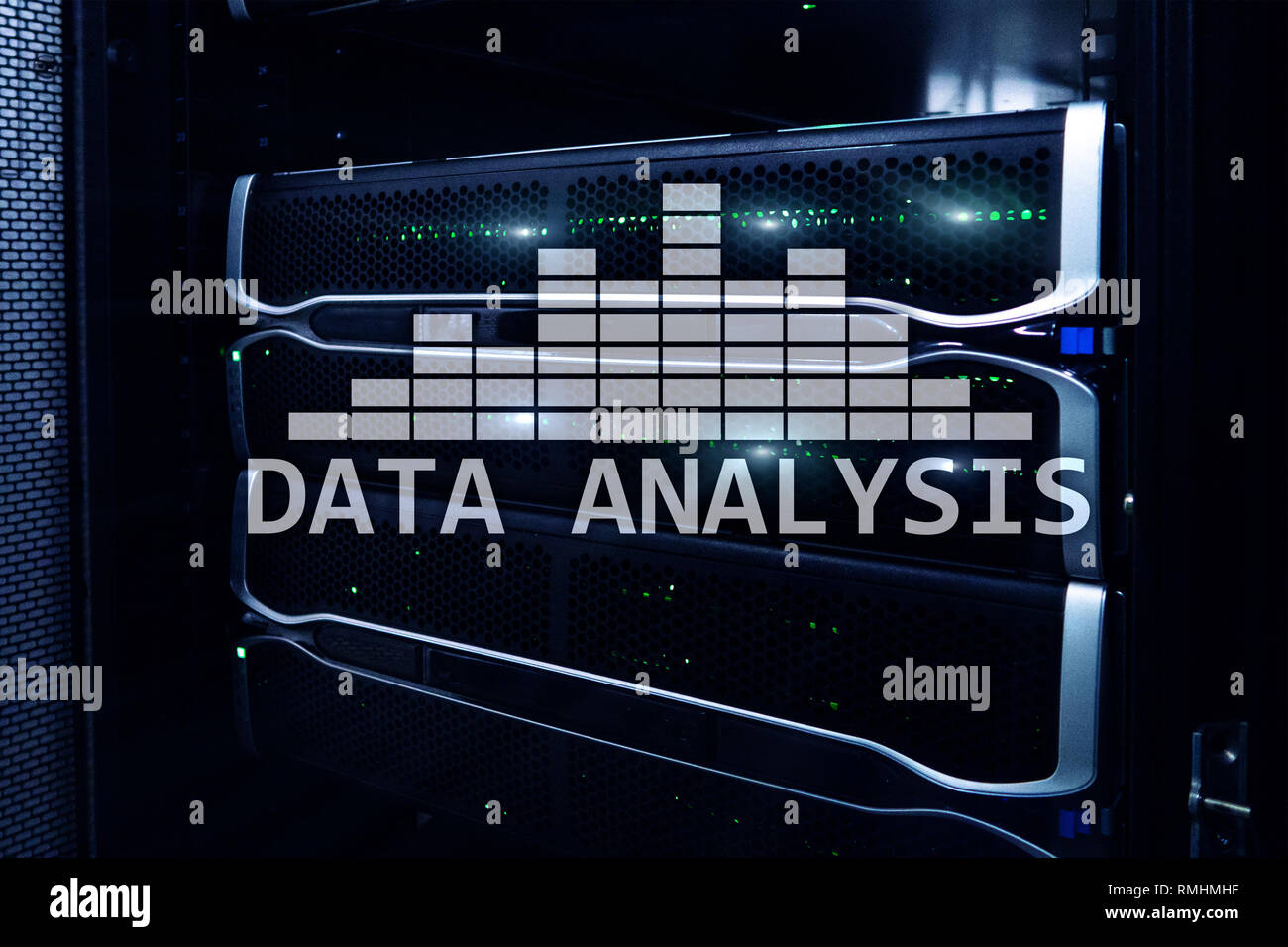 Big Data analysis text on server room background. Internet and modern ...