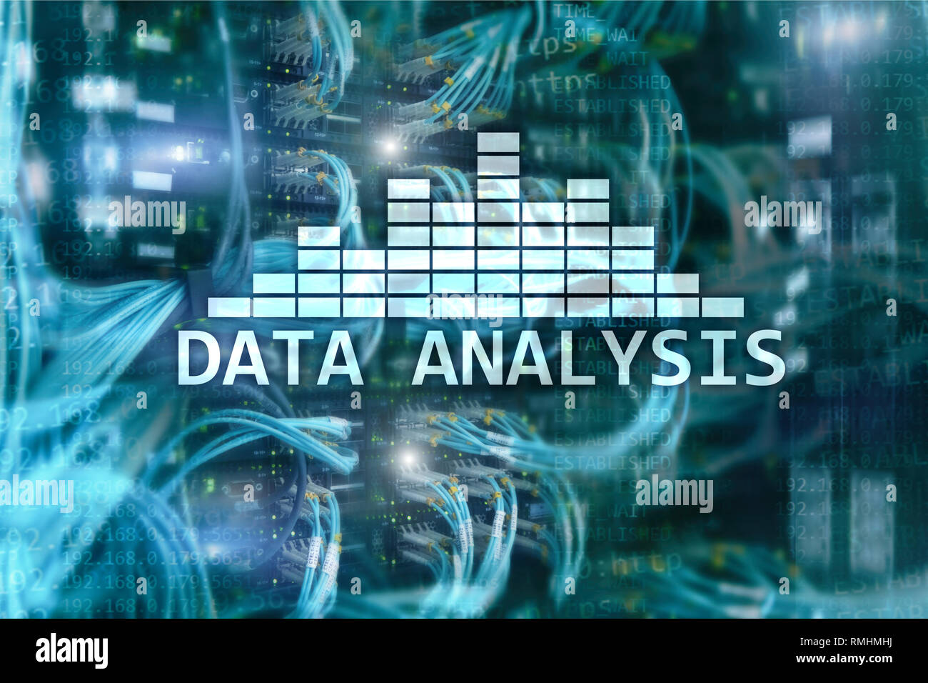 Big Data analysis text on server room background. Internet and modern ...