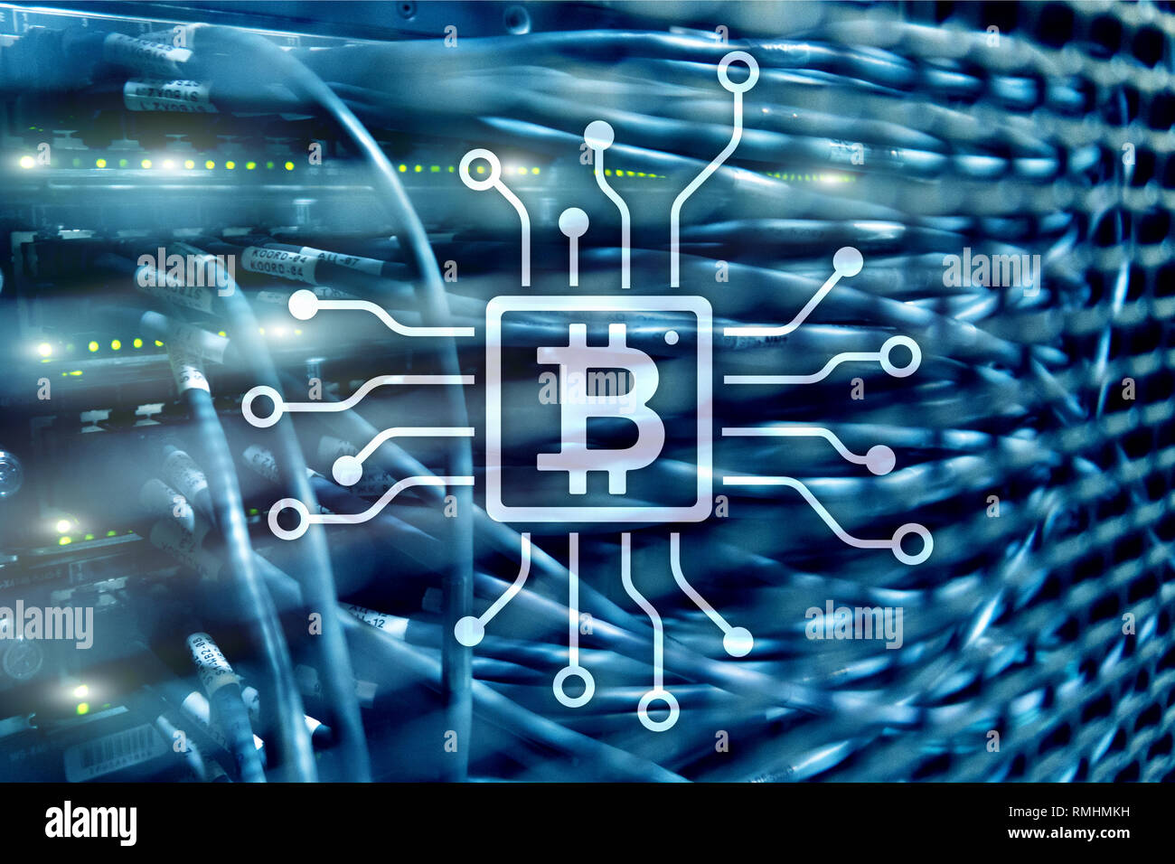 Bitcoin, Blockchain concept on server room background Stock Photo - Alamy