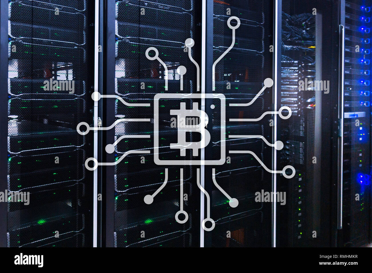 Bitcoin, Blockchain concept on server room background Stock Photo - Alamy