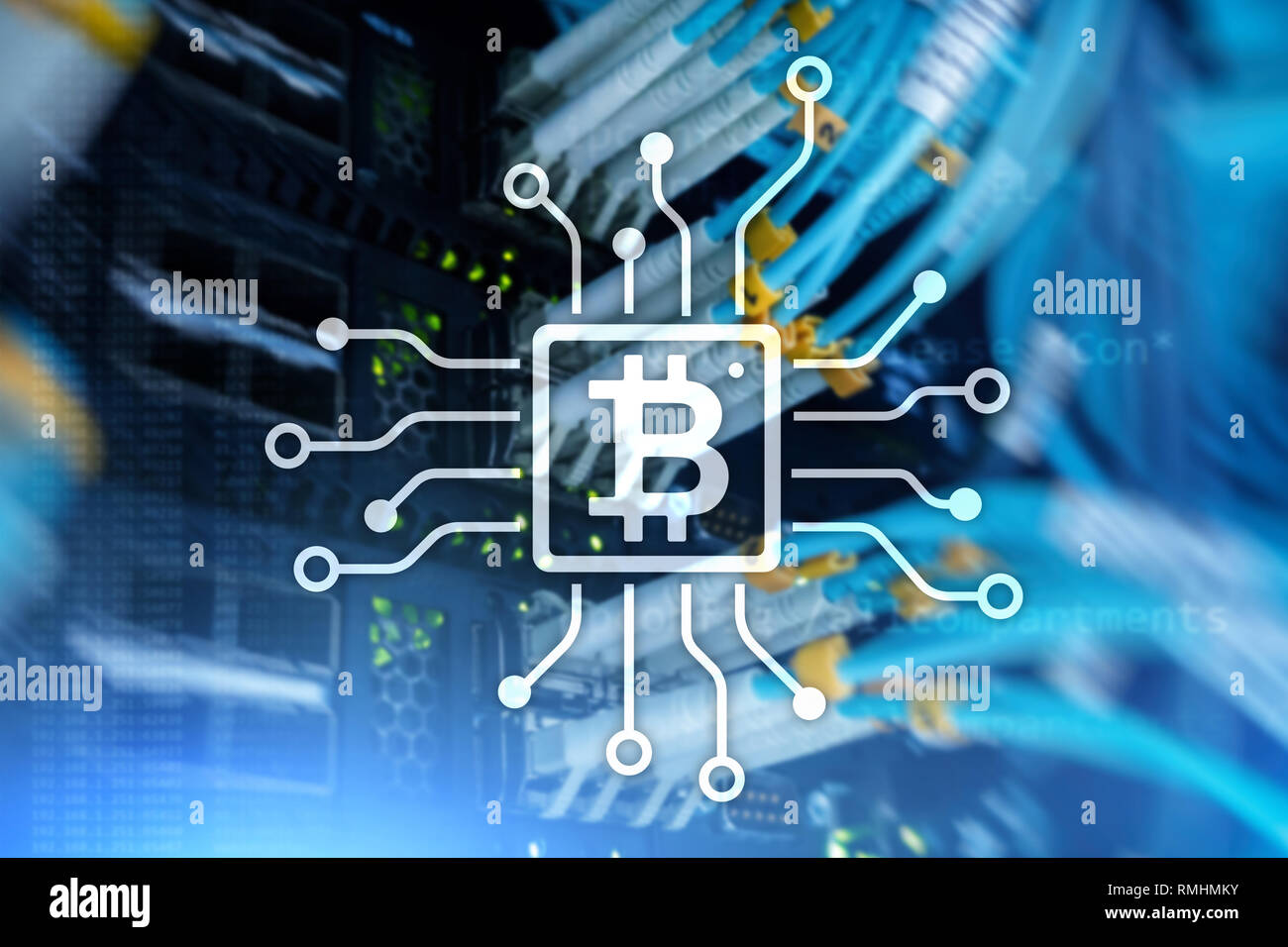 Bitcoin, Blockchain concept on server room background Stock Photo - Alamy