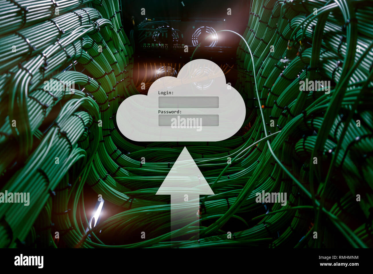 Cloud storage, data access, login and password request window on server ...