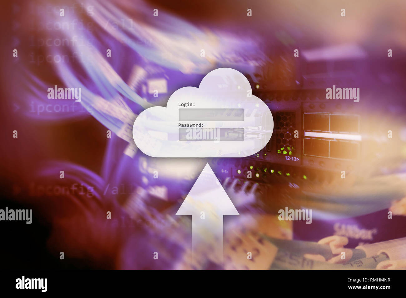 Cloud storage, data access, login and password request window on server ...