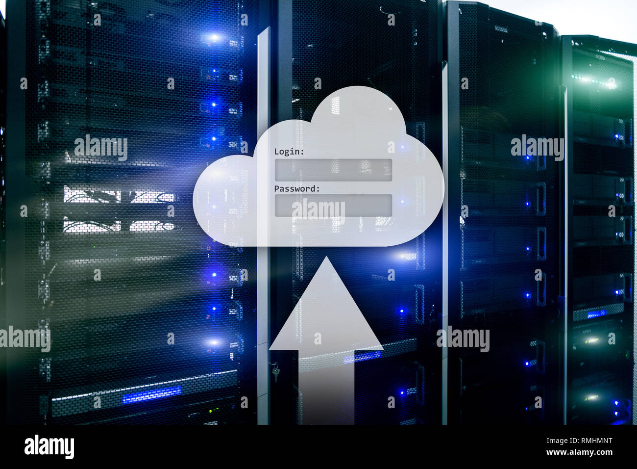 Cloud storage, data access, login and password request window on server ...