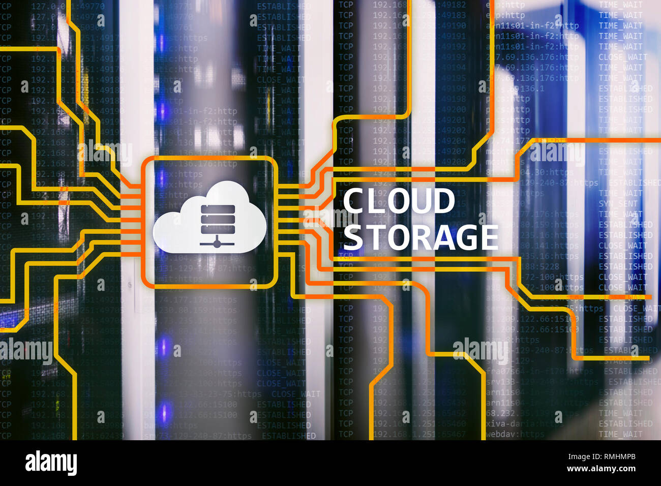 Cloud data storage concept on server room background Stock Photo - Alamy