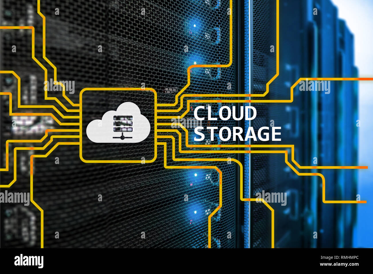 Cloud data storage concept on server room background Stock Photo - Alamy