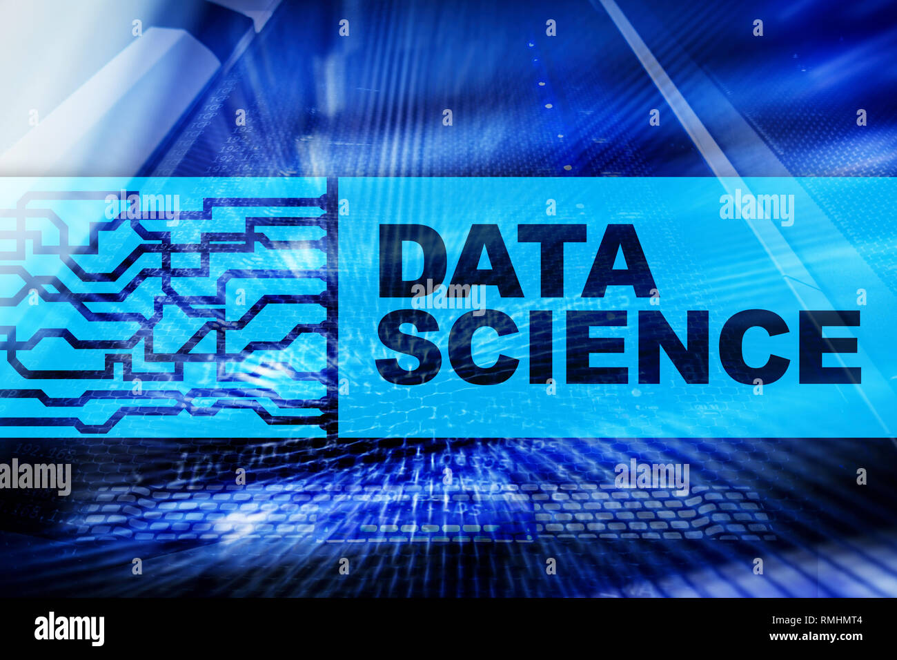 Data science, business, internet and technology concept on server room ...