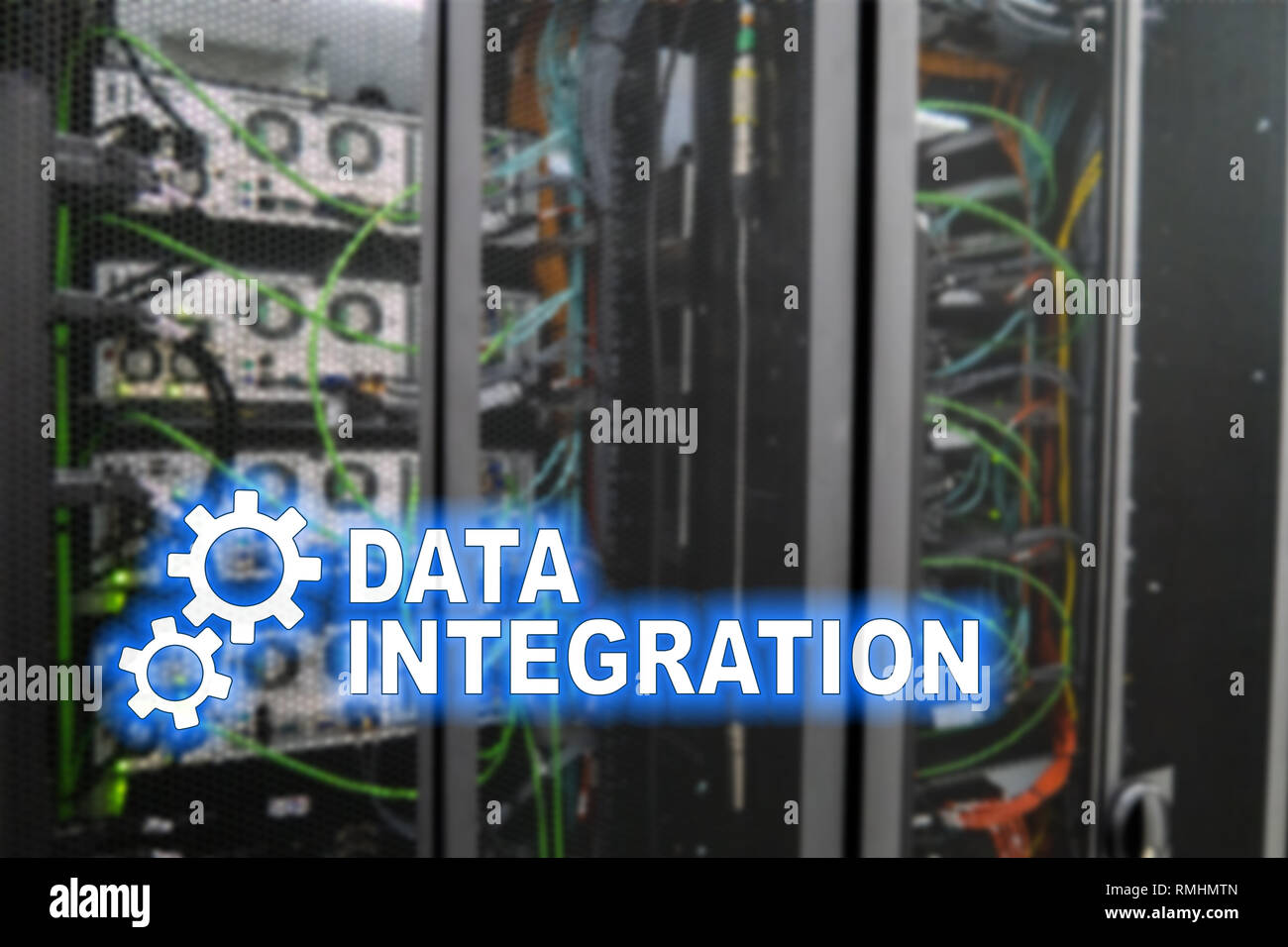 Data integration information technology concept on server room ...