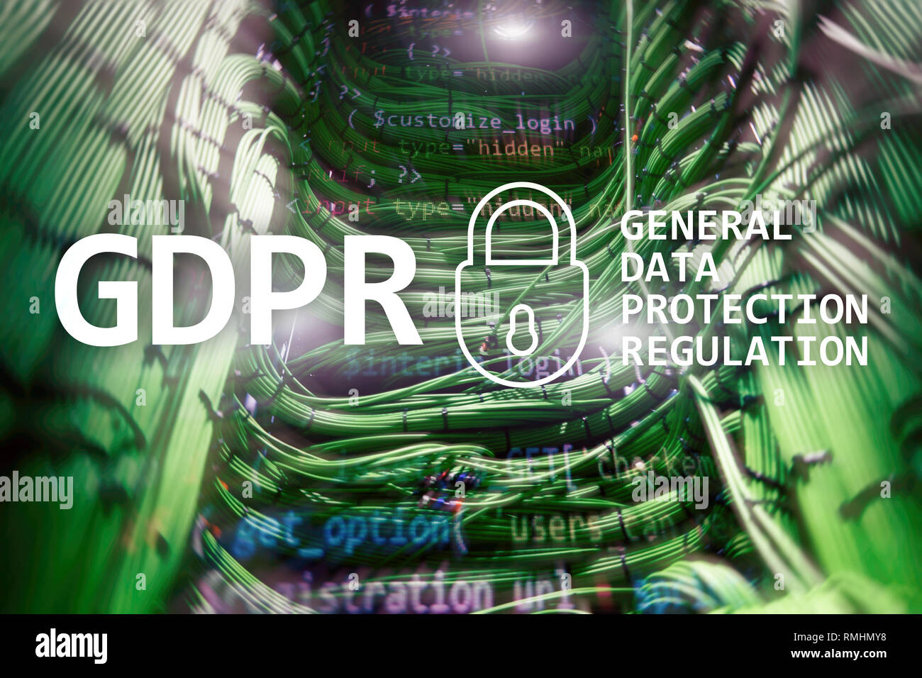 GDPR, General data protection regulation compliance. Server room ...