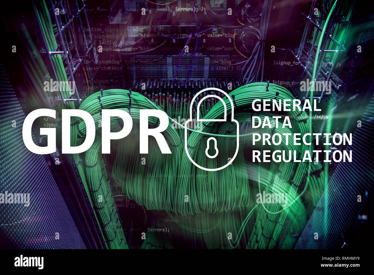 GDPR, General data protection regulation compliance. Server room ...