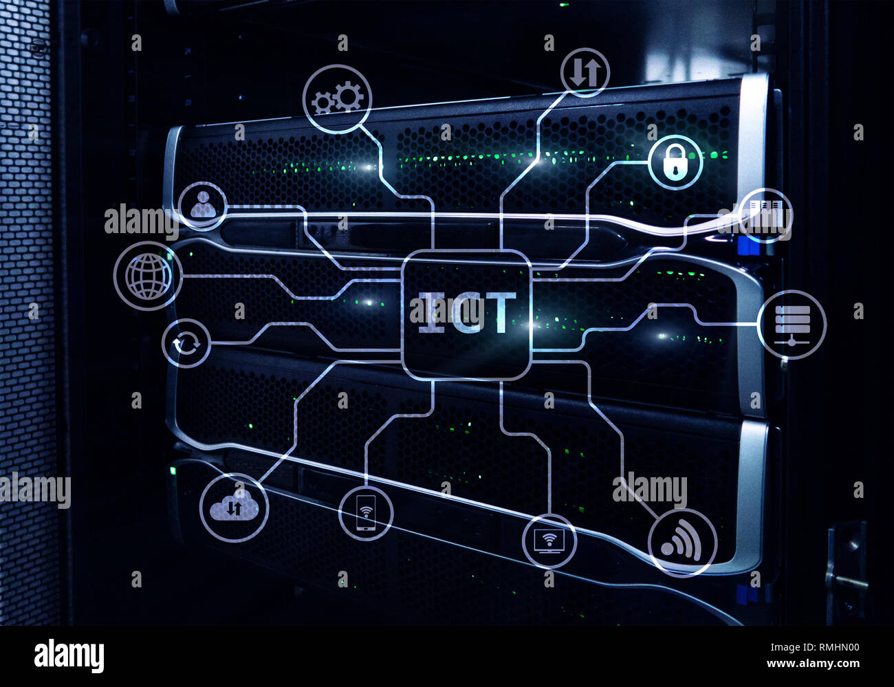 ICT - information and communications technology concept on server room ...