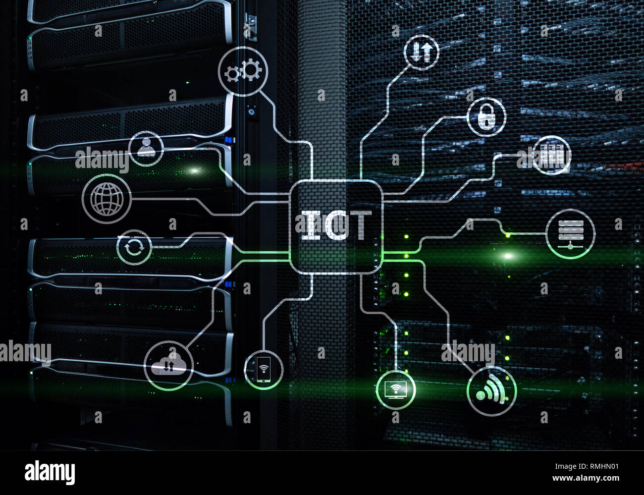 ICT - information and communications technology concept on server room ...