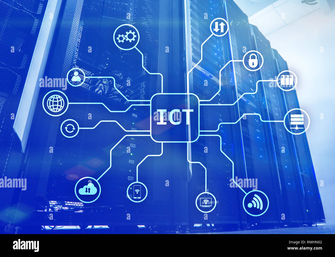 ICT - information and communications technology concept on server room ...