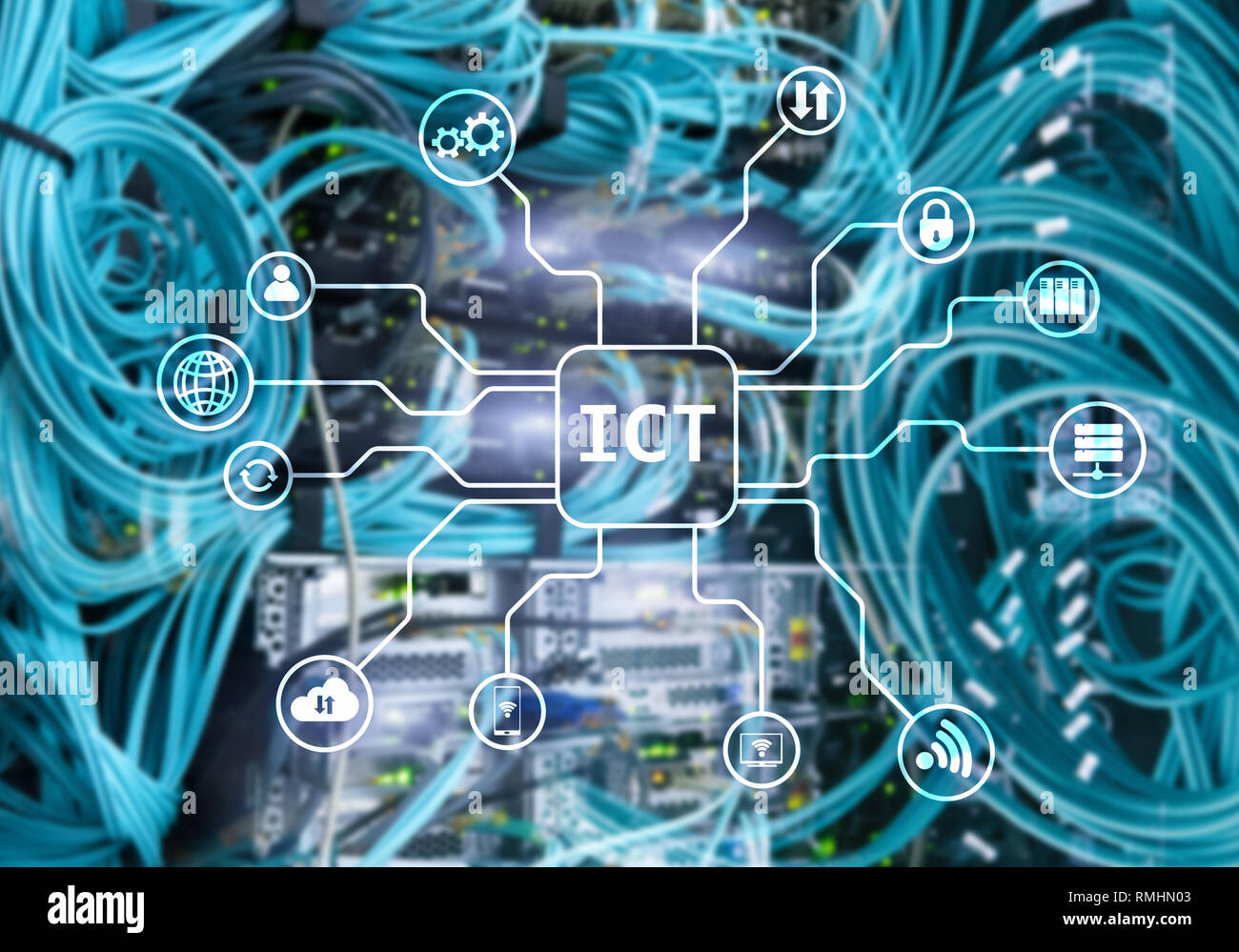 ICT - information and communications technology concept on server room ...