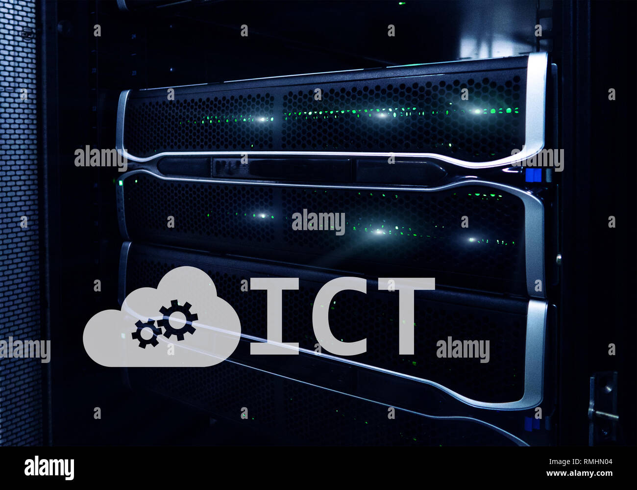 ICT - information and communications technology concept on server room ...