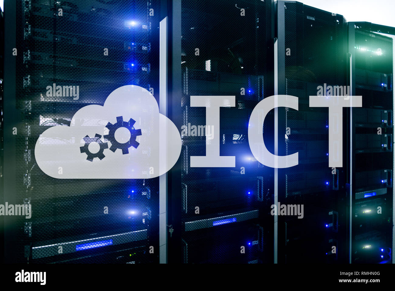 ICT - information and communications technology concept on server room ...
