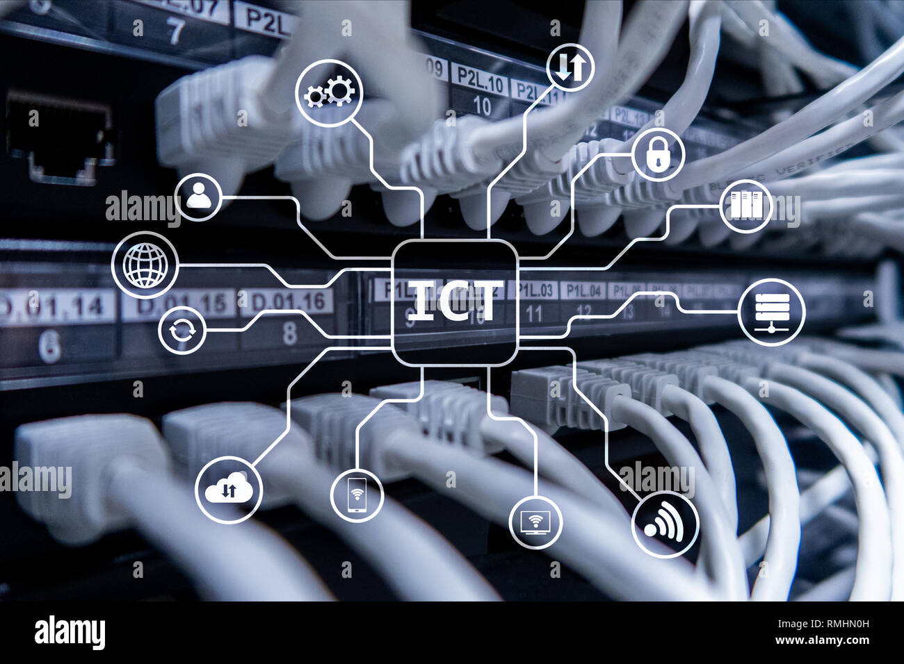 ICT - information and communications technology concept on server room ...