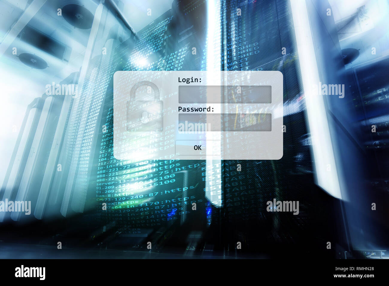Server room, login and password request, data access and security Stock ...