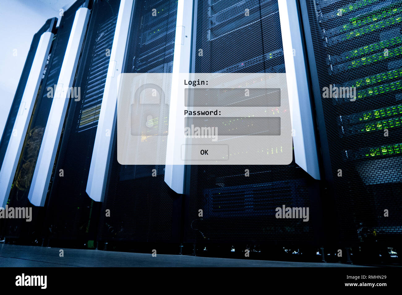 Server room, login and password request, data access and security Stock ...