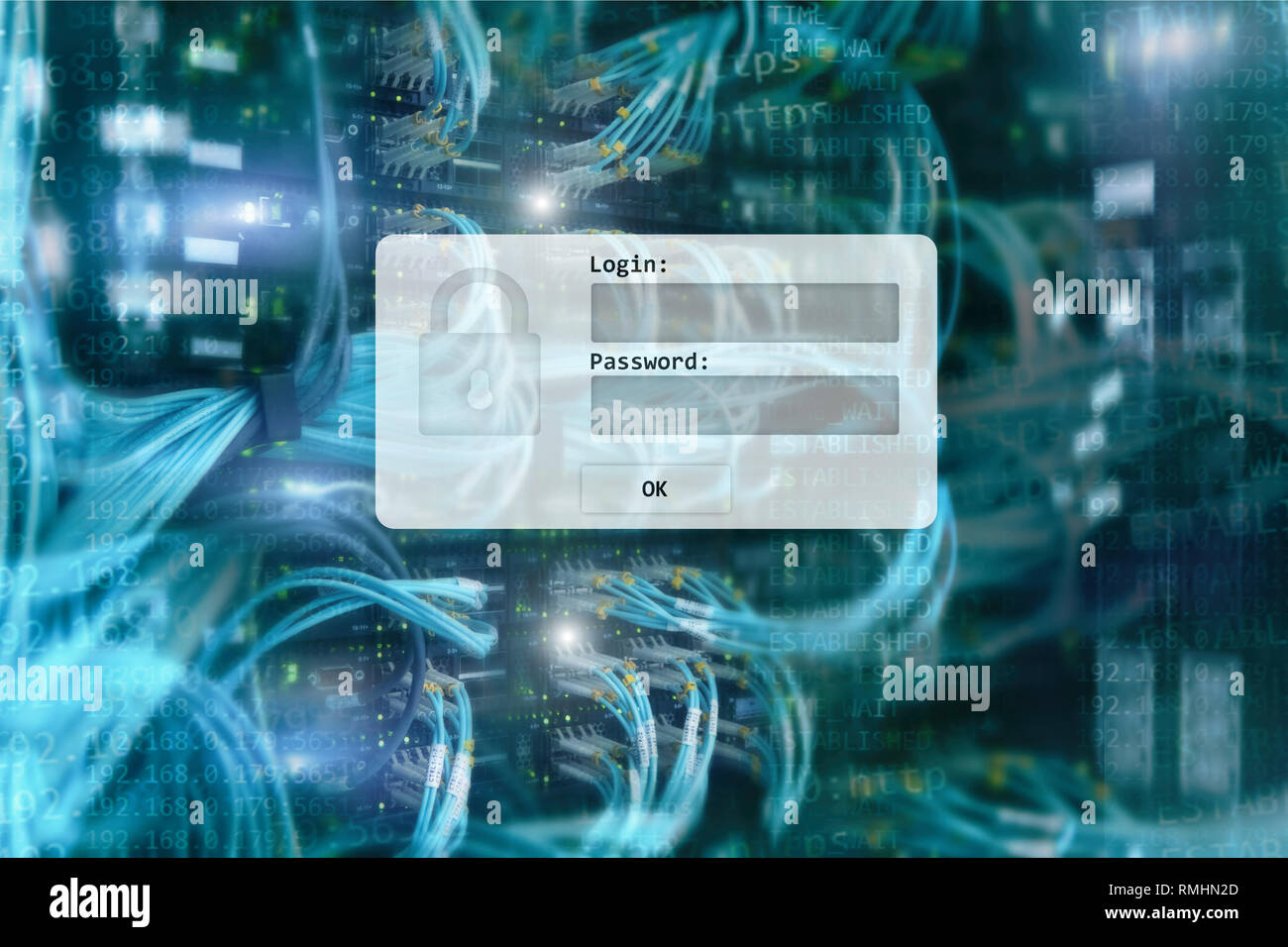 Server room, login and password request, data access and security Stock ...