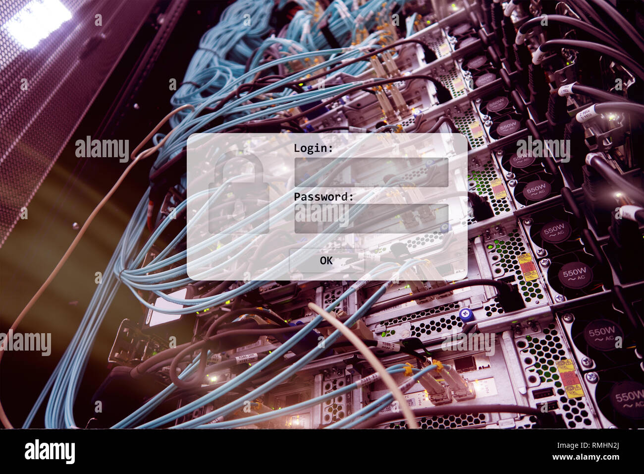 Server room, login and password request, data access and security Stock ...