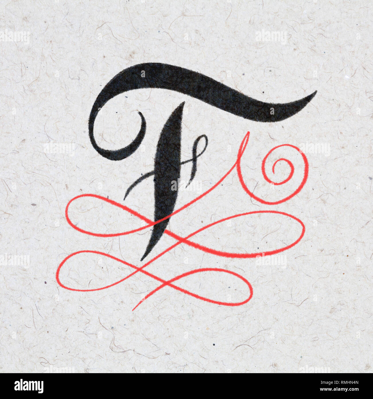 Calligraphic letter F with flourishes on kraft paper Stock Photo - Alamy