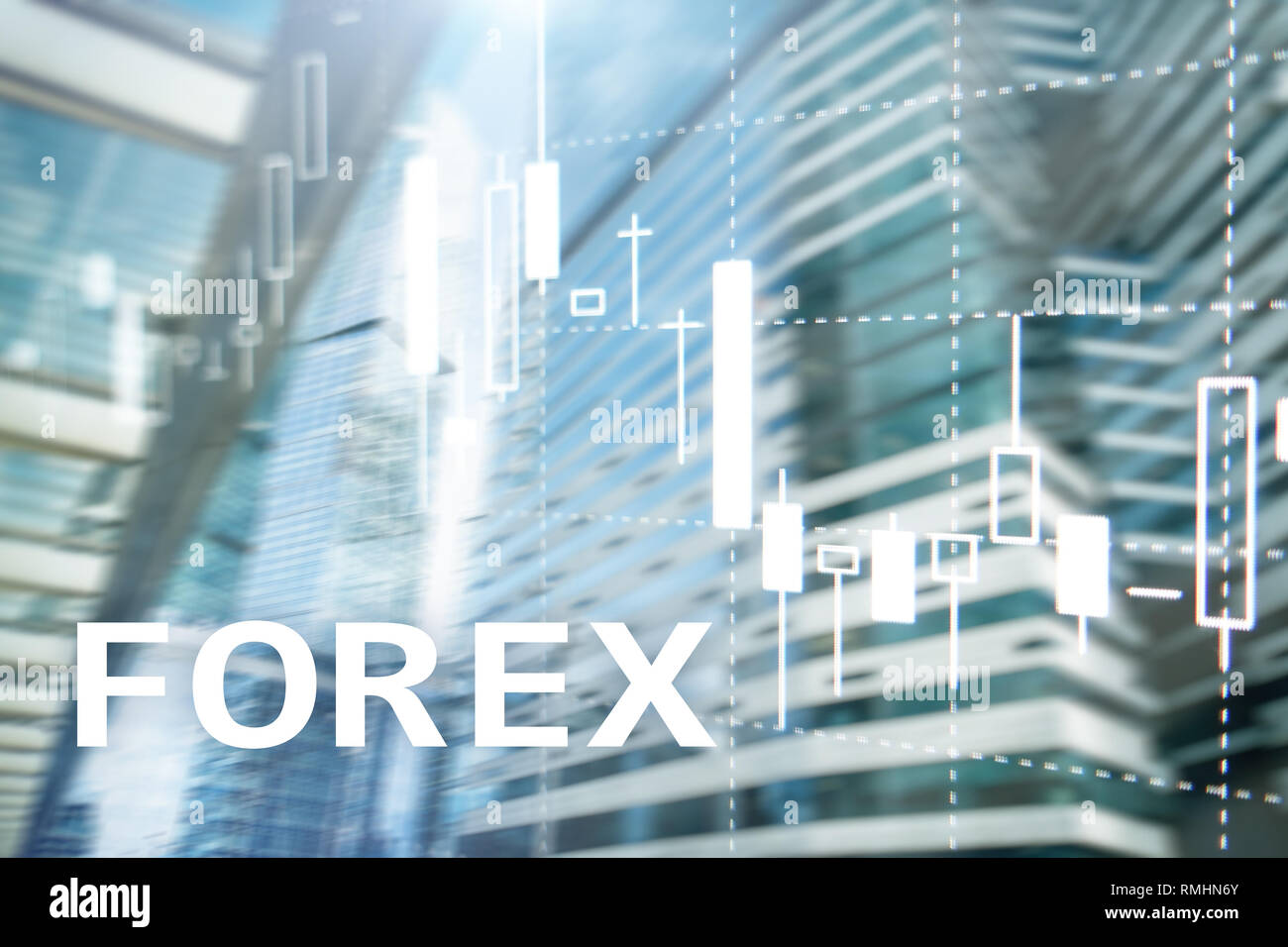Forex trading, financial candle chart and graphs on blurred business ...