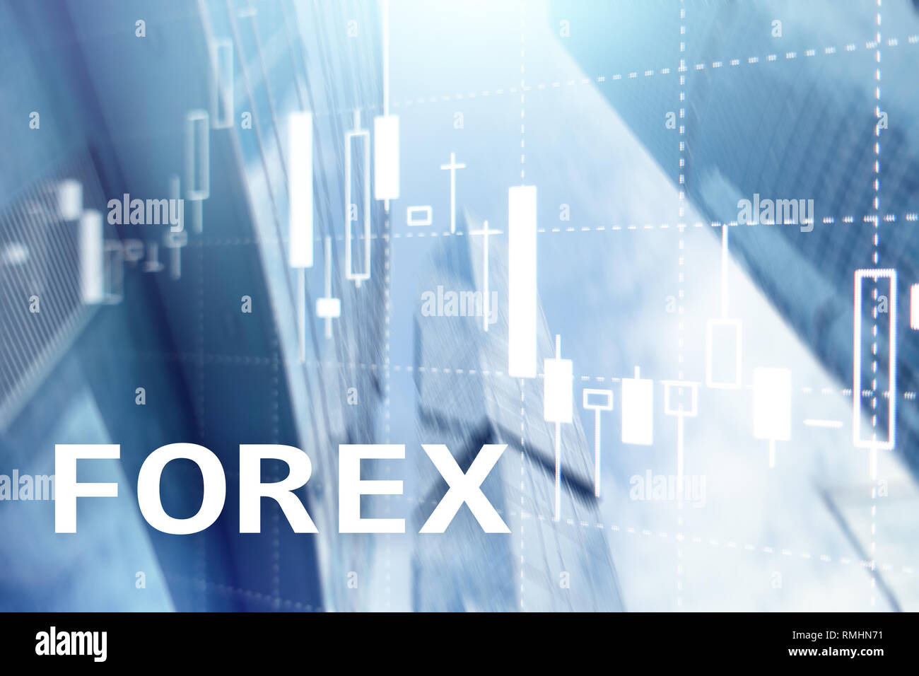 Forex trading, financial candle chart and graphs on blurred business ...
