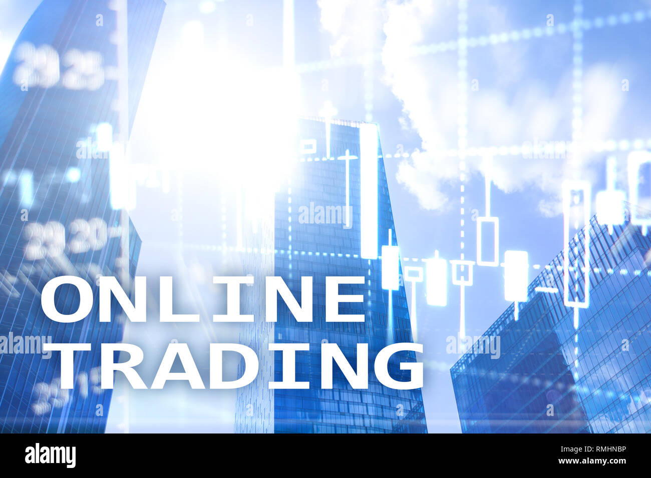Online trading, FOREX, Investment concept on blurred business center ...