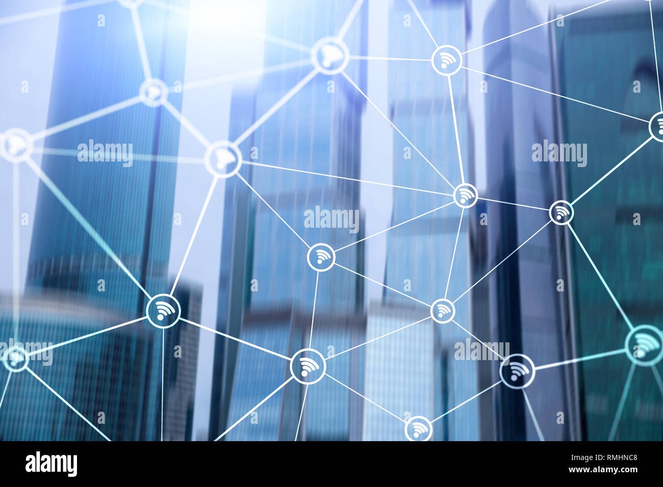 Wifi network on blurred business center background Stock Photo - Alamy