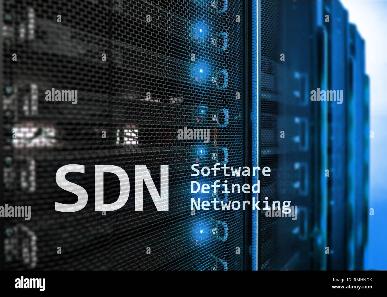 SDN, Software defined networking concept on modern server room ...