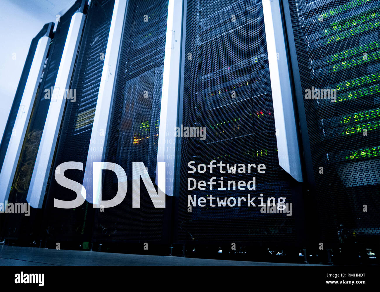 SDN, Software defined networking concept on modern server room ...