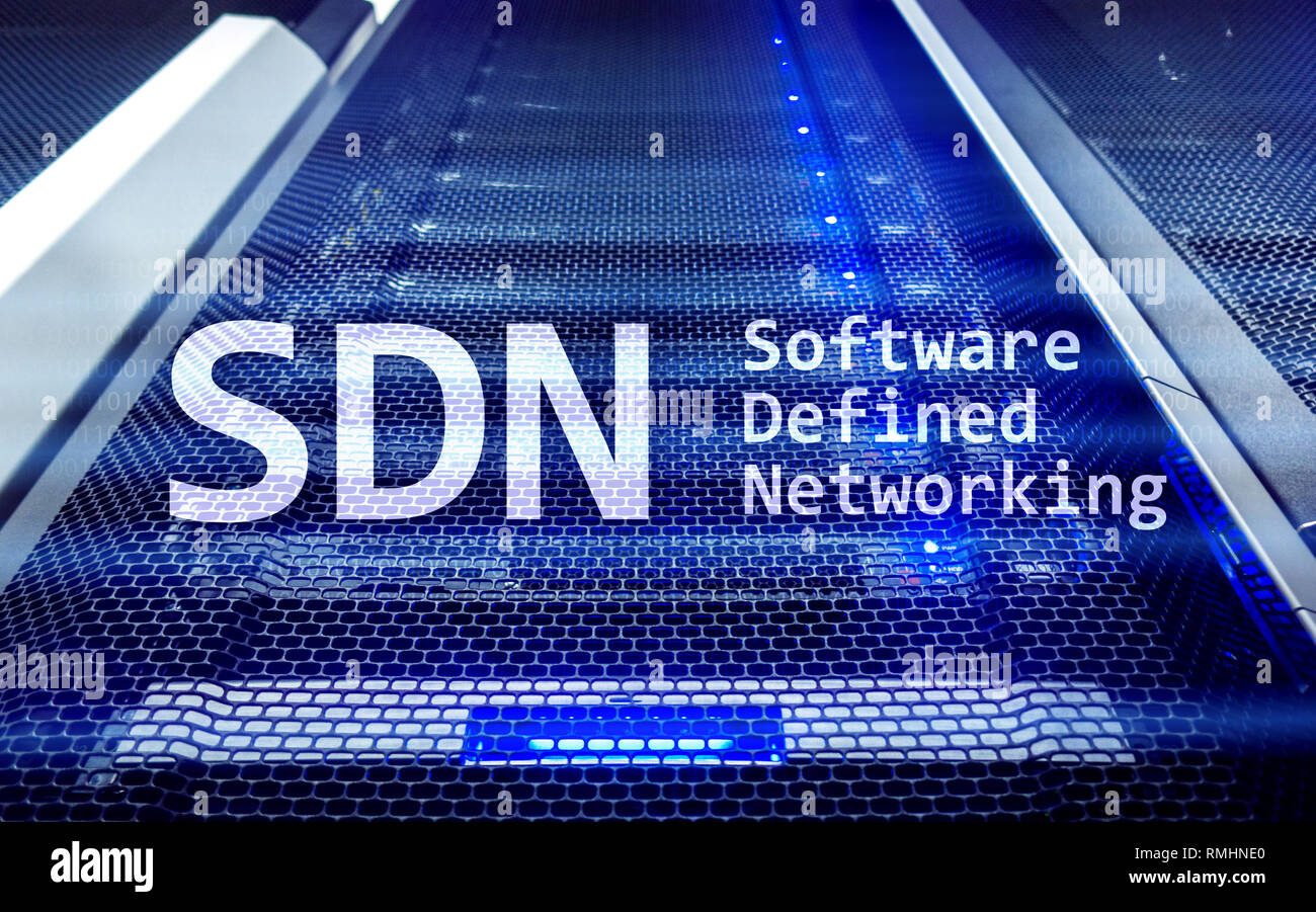 SDN, Software defined networking concept on modern server room ...