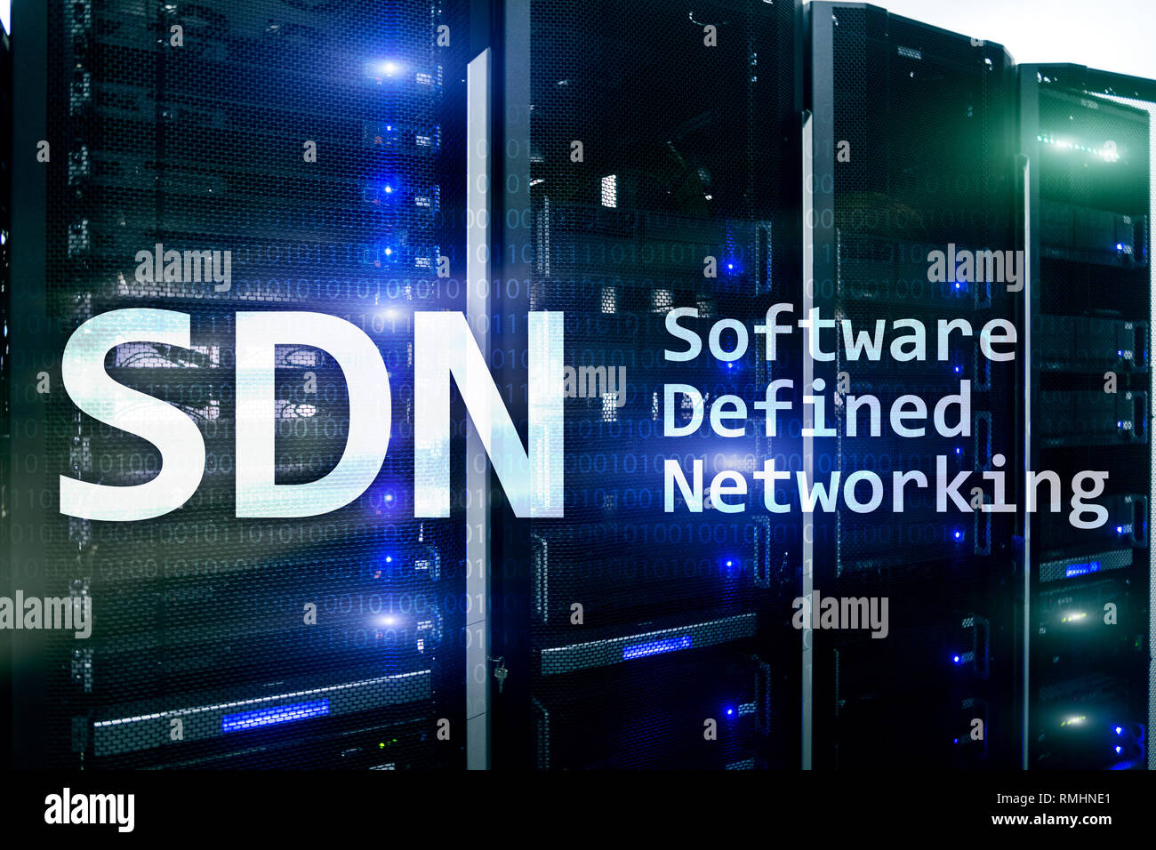 SDN, Software defined networking concept on modern server room ...