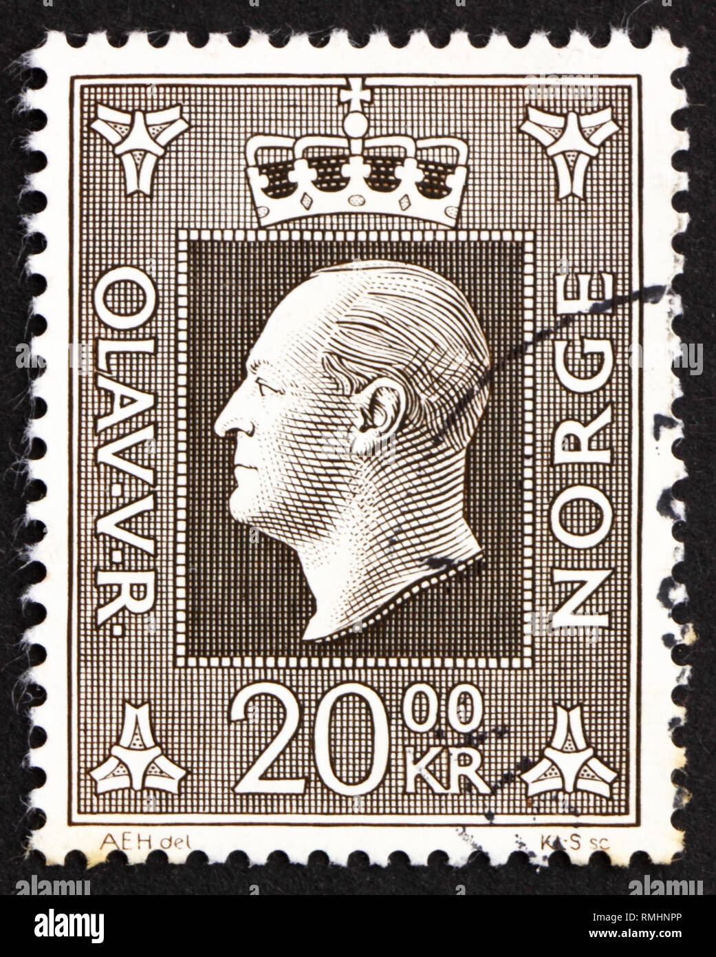 NORWAY - CIRCA 1969: a stamp printed in the Norway shows King Olav V ...