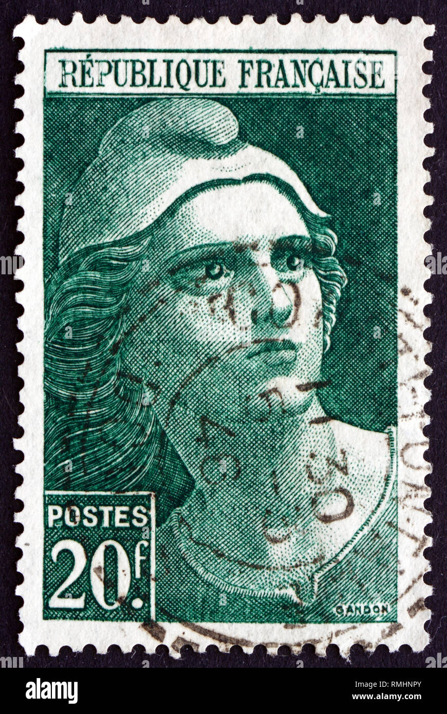 FRANCE - CIRCA 1945: a stamp printed in the France shows Marianne ...