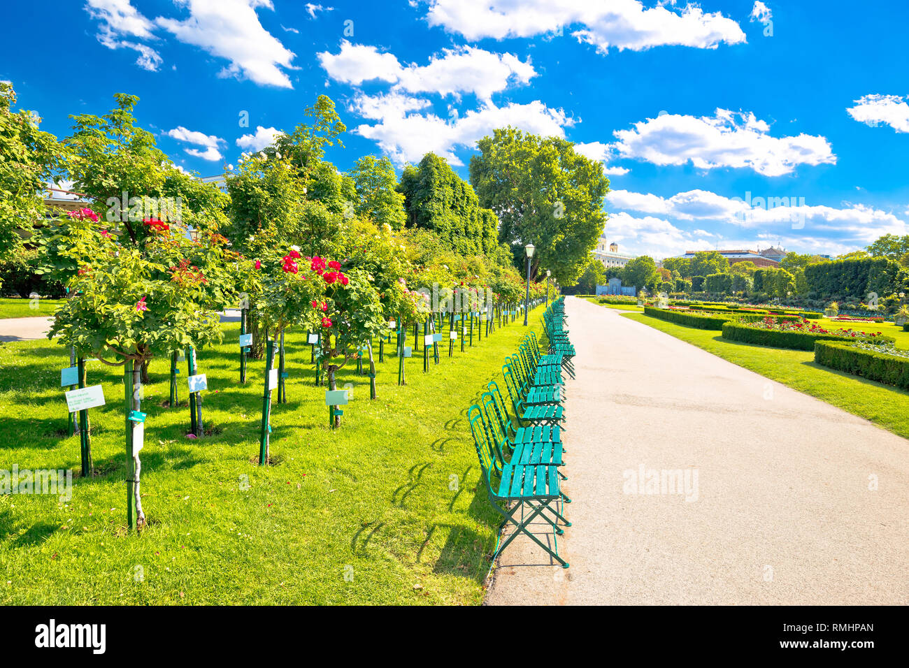 Green Volksgarten park of Vienna public garden view, capital of Austria ...