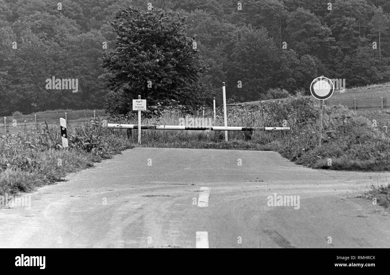 Dead end of a road on the inner German border near Weissenborn. On the ...