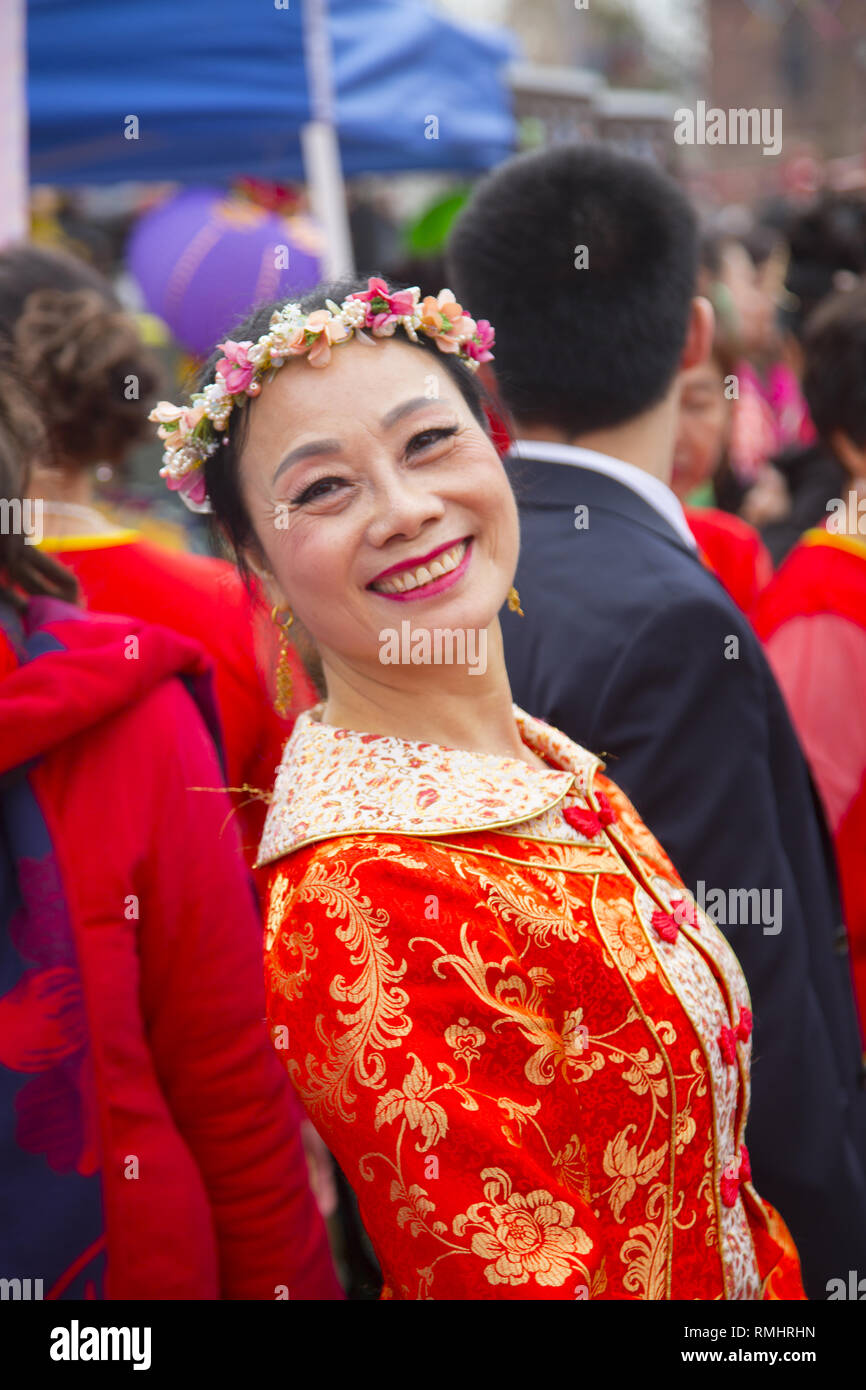 Happy Chinese performer on the Lunar New Year ready to perform at the ...