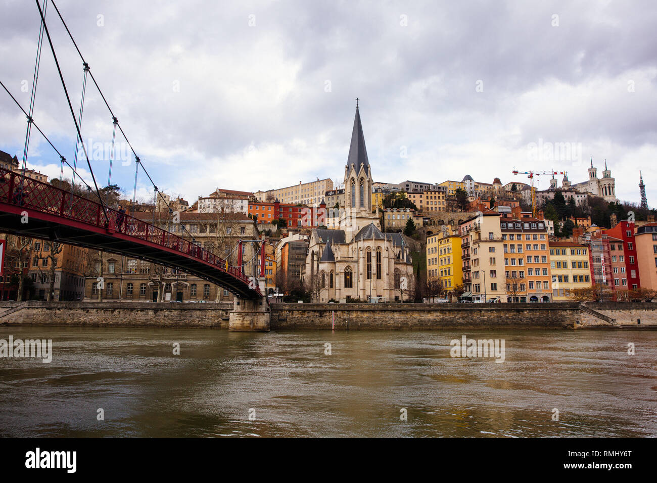 Landscape photo of Lyon across the Rhône river in France Stock Photo ...