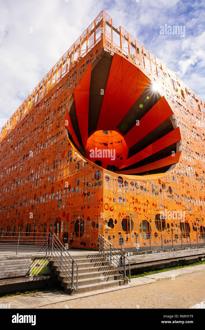 The Orange Cube building at the harbor of Lyon, France Stock Photo - Alamy