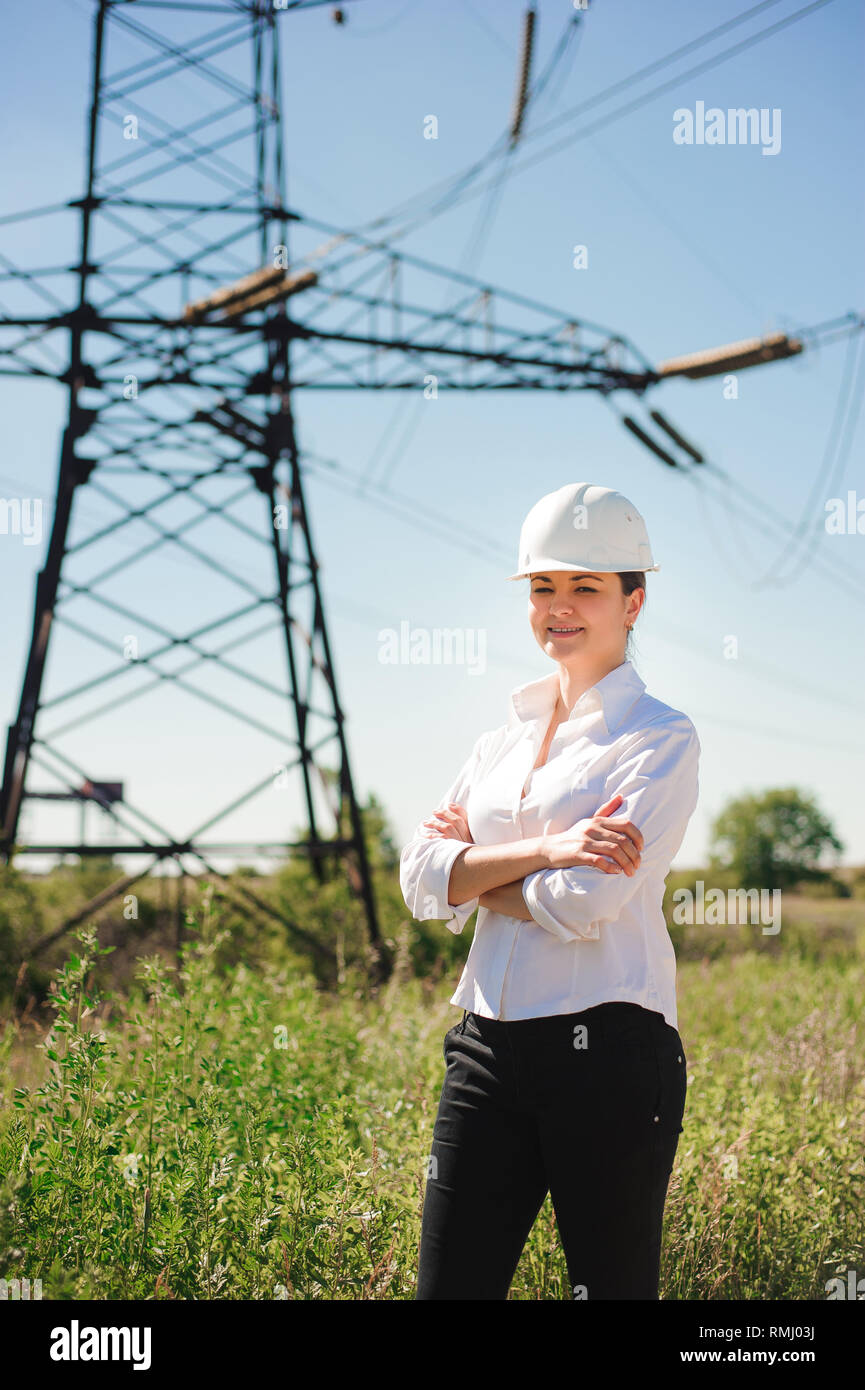 beautiful woman engineer work at an electrical substation Stock Photo ...