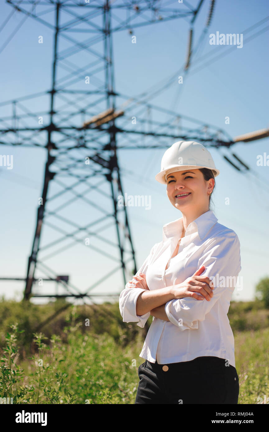 beautiful woman engineer work at an electrical substation Stock Photo ...
