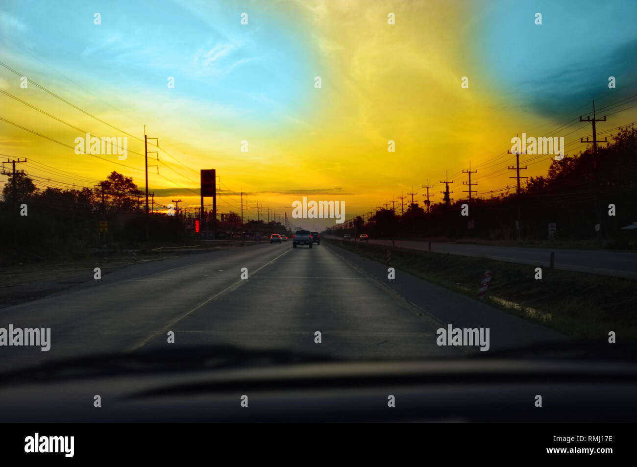 road sunrise summer travel background Stock Photo - Alamy