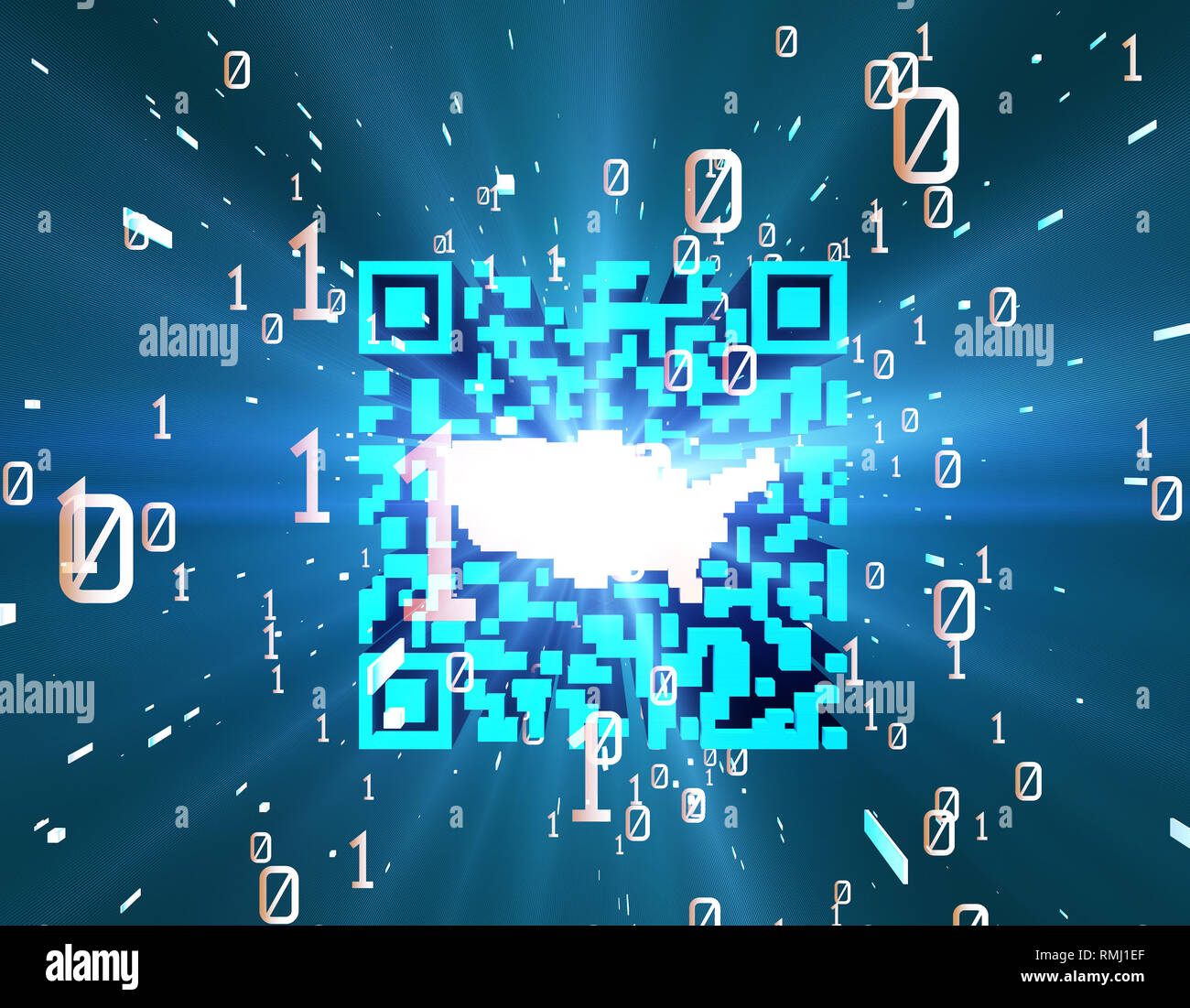 Technological data QR code and US map, data identification Stock Photo ...
