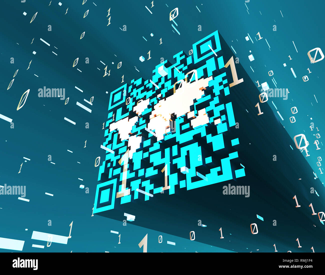 Technological data QR code and world map, data identification Stock ...