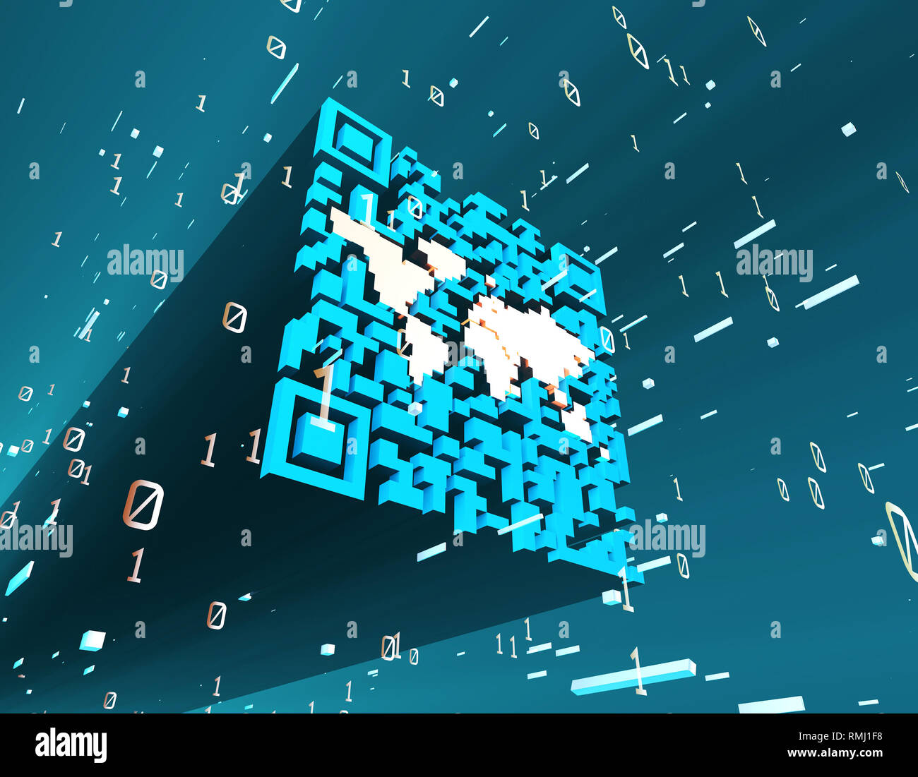 Technological data QR code and world map, data identification Stock ...